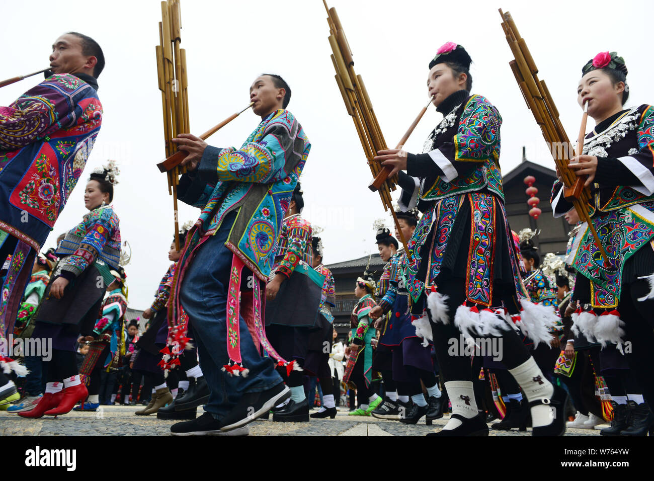 Chinese people of Miao ethnic minority dressed in traditional silver ...