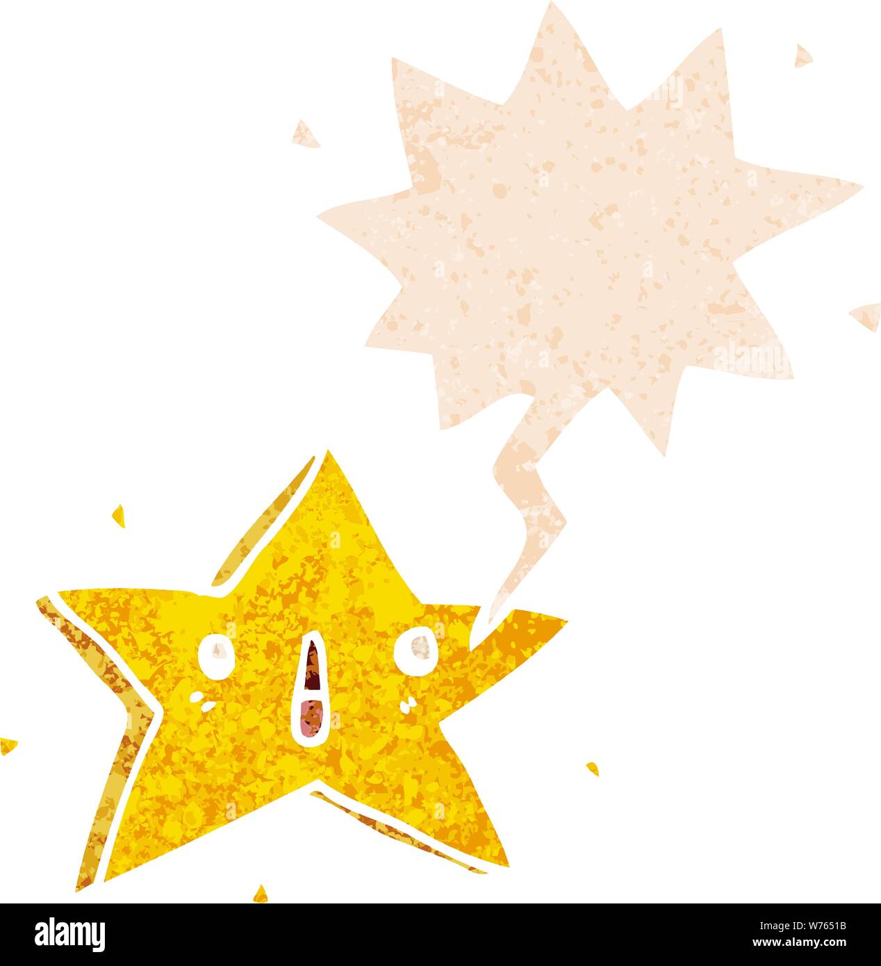cute cartoon star with speech bubble in grunge distressed retro ...