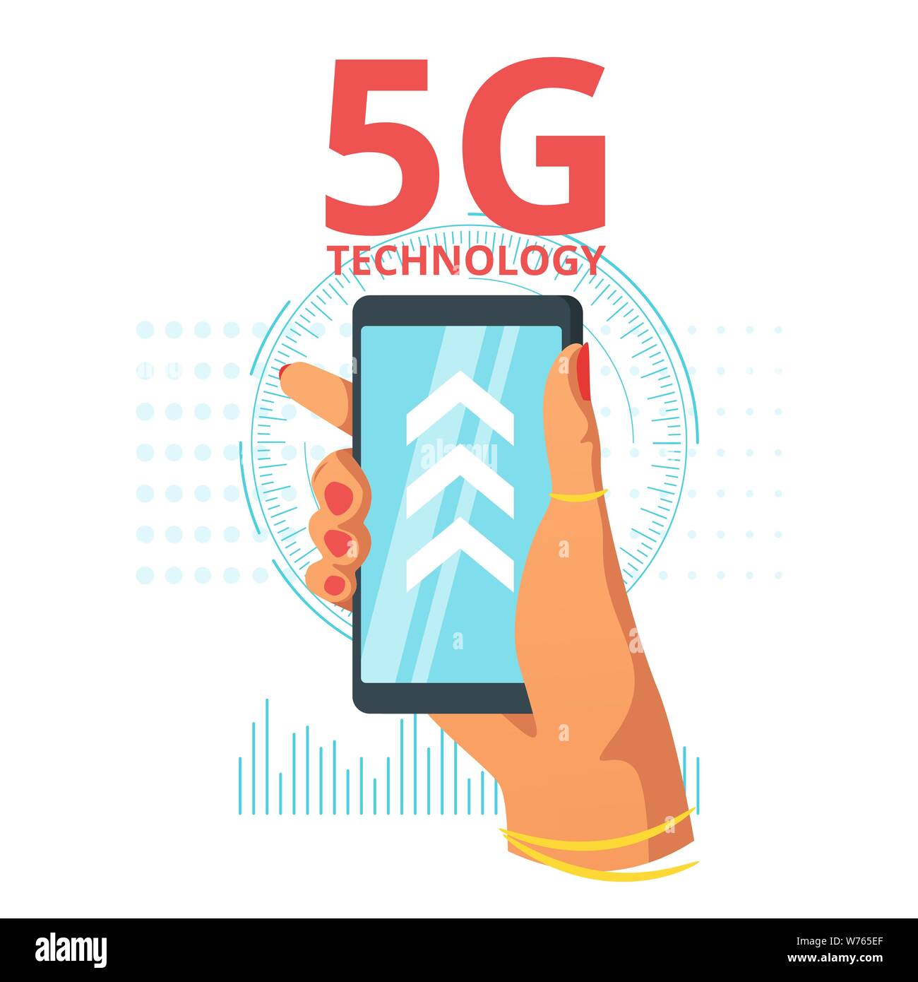 Smartphone connecting to 5G Internet poster template. Female hand ...