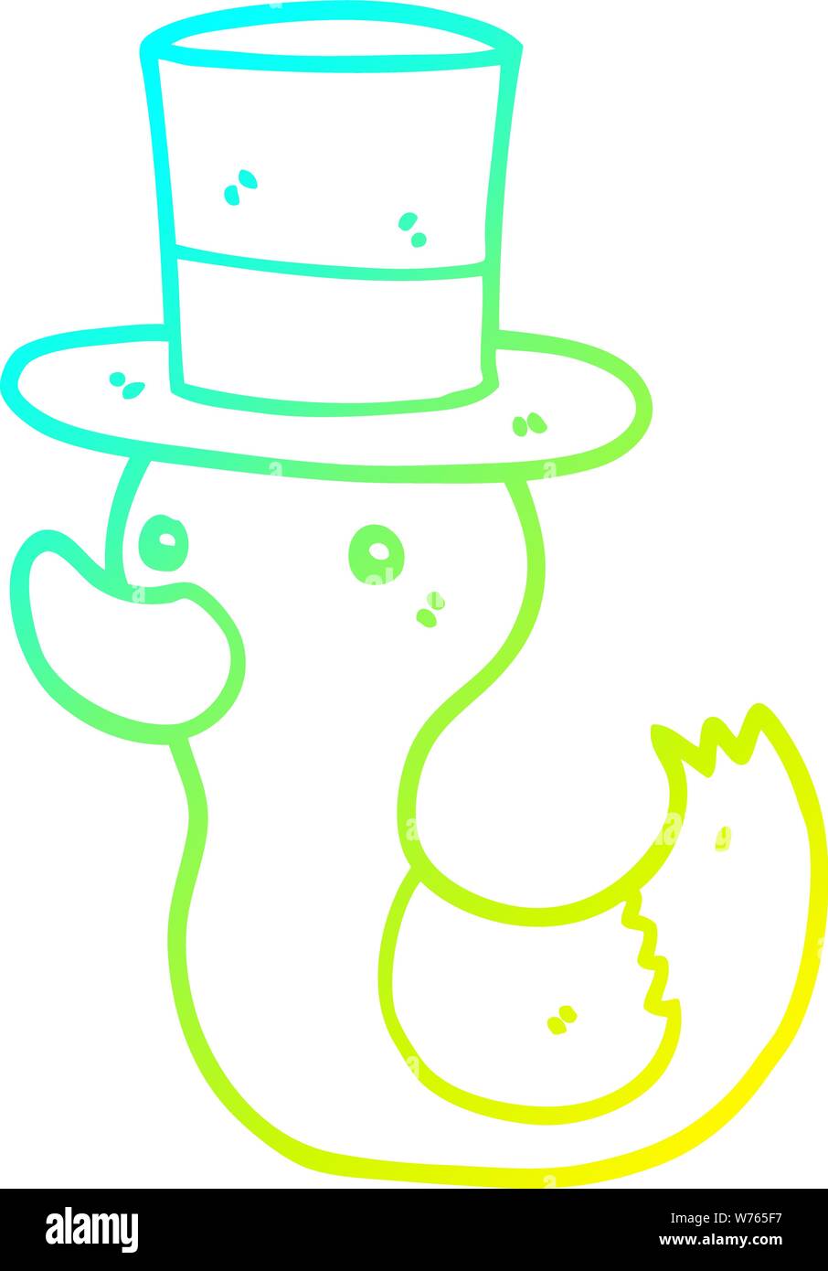 cold gradient line drawing of a cartoon duck wearing top hat Stock ...
