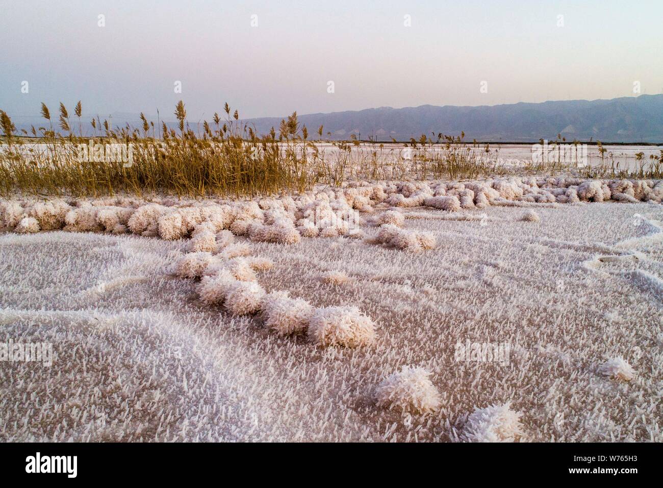 View of glauber's salt on Salt Lake of Yuncheng, world-famous inland ...