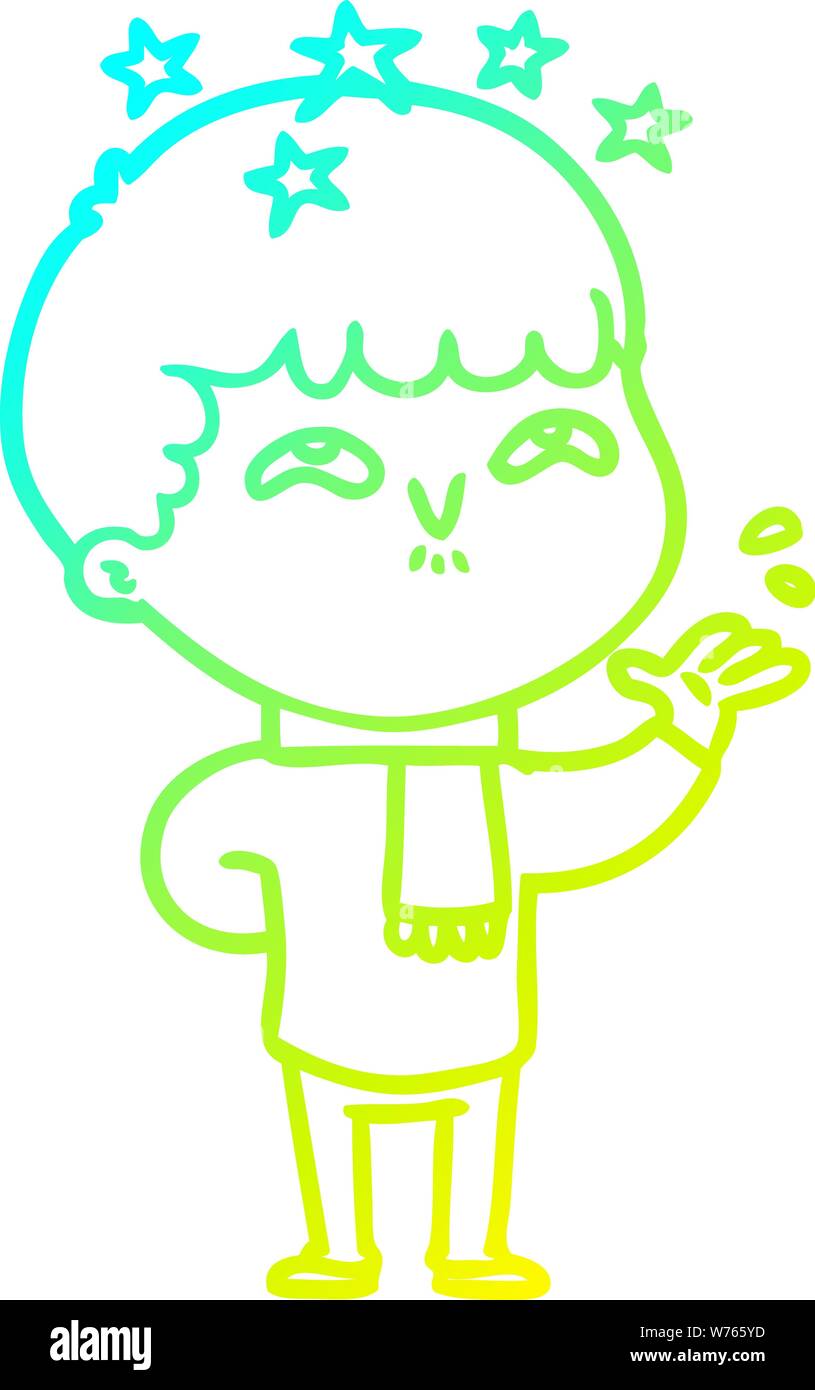 cold gradient line drawing of a cartoon amazed boy Stock Vector Image ...