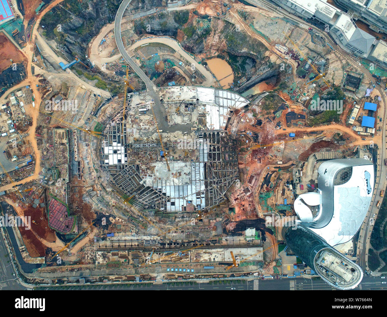 Aerial view of the Xiangjiang Joy City Snow World under construction ...