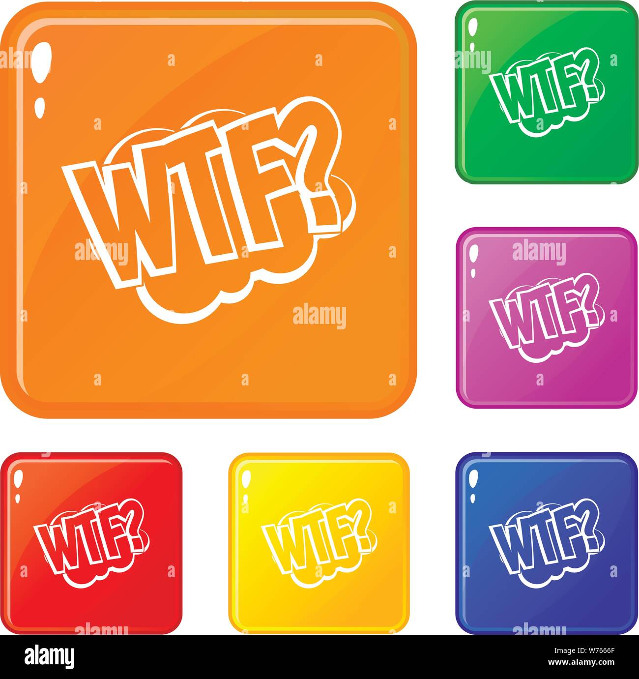 WTF, comic book bubble text icons set vector color Stock Vector Image ...