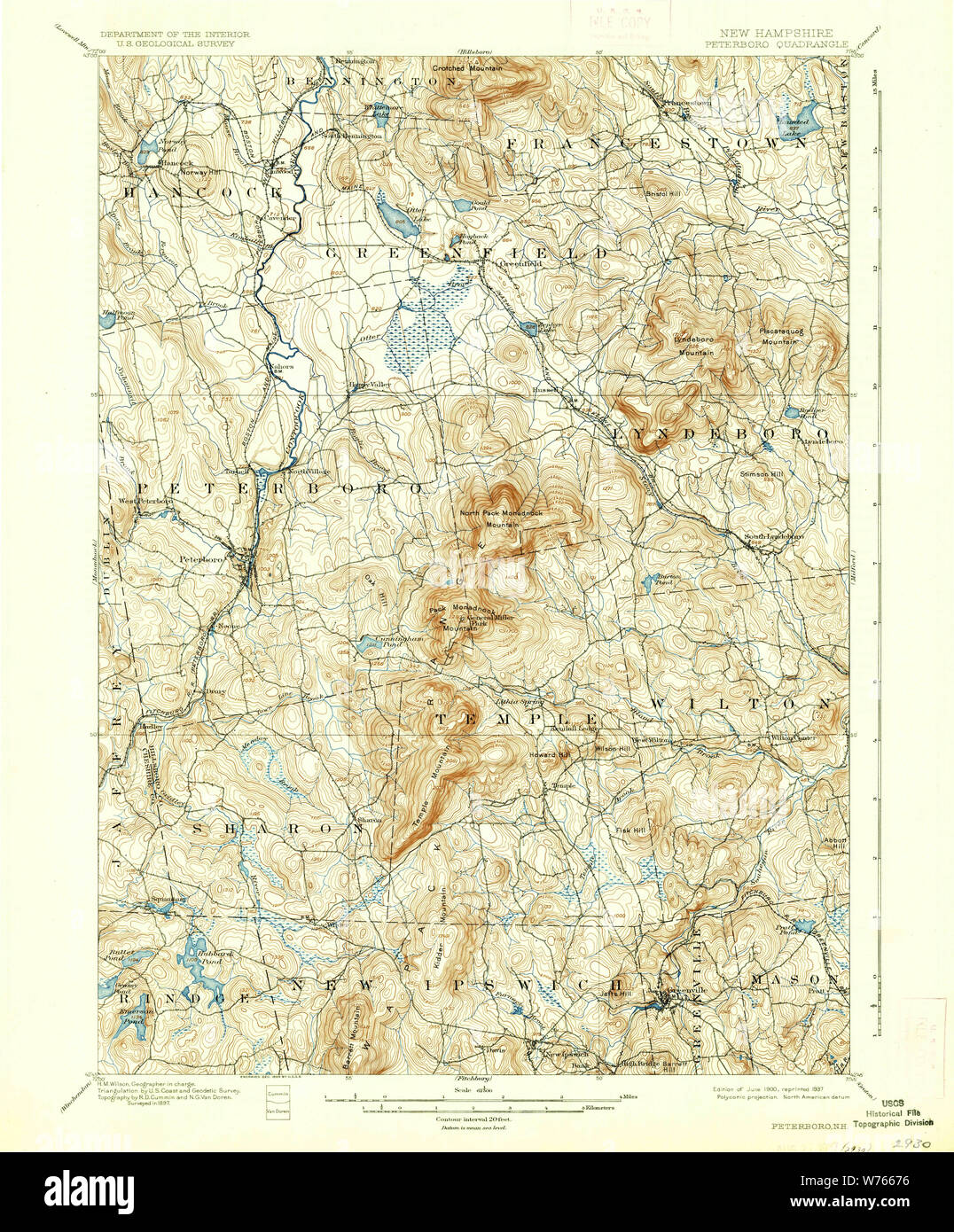 USGS TOPO Map New Hampshire NH Peterboro 330302 1900 62500 Restoration ...