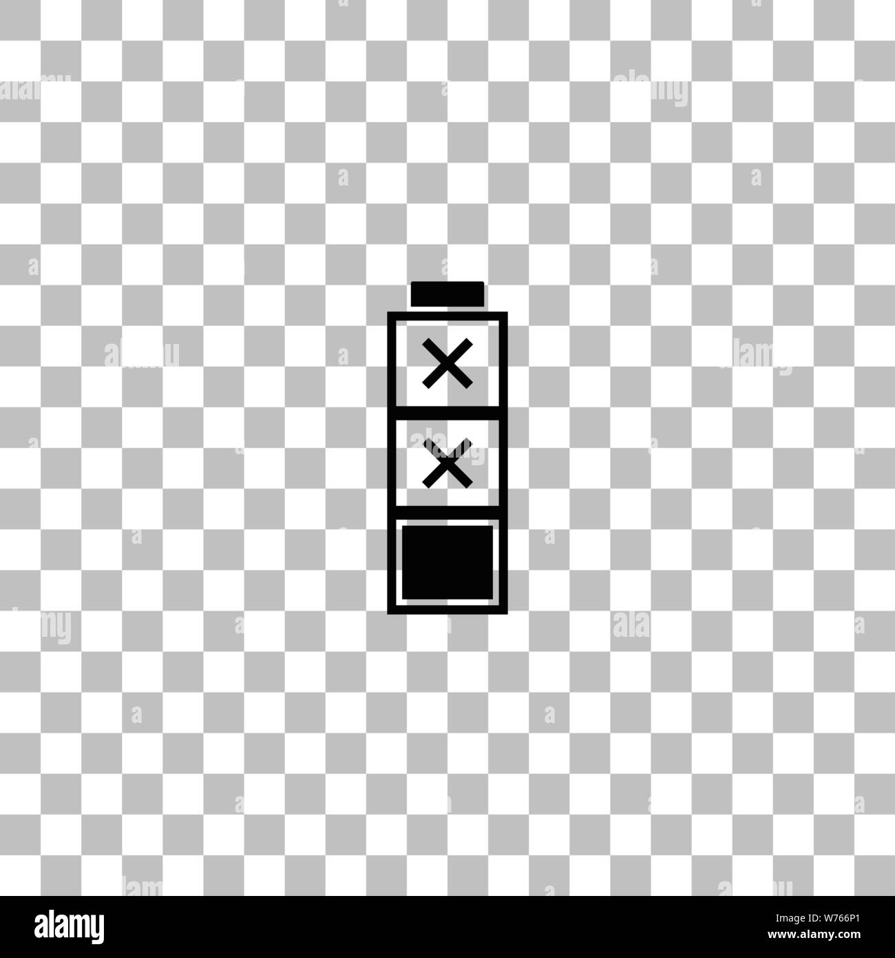 Battery empty. Black flat icon on a transparent background. Pictogram ...