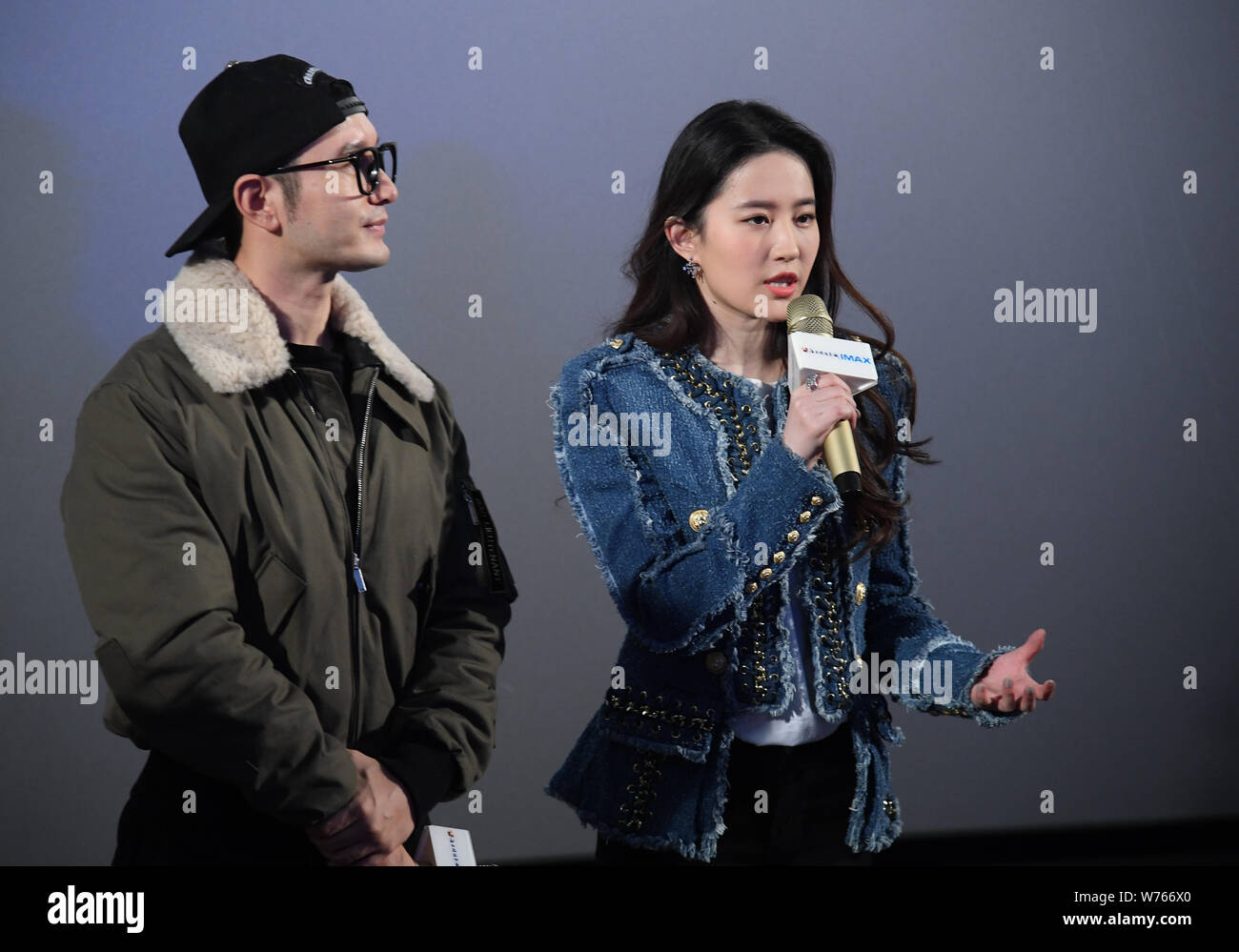 Chinese actress Liu Yifei and Chinese actor Huang Xiaoming attend a ...
