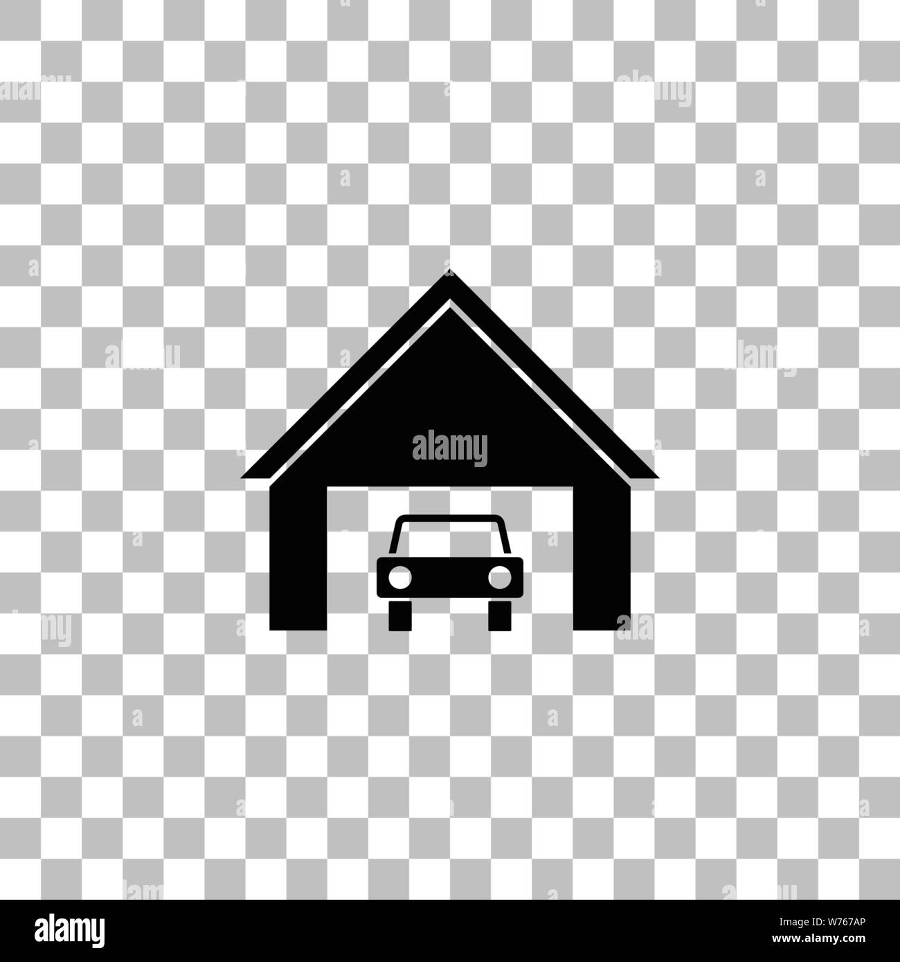 Garage car. Black flat icon on a transparent background. Pictogram for ...