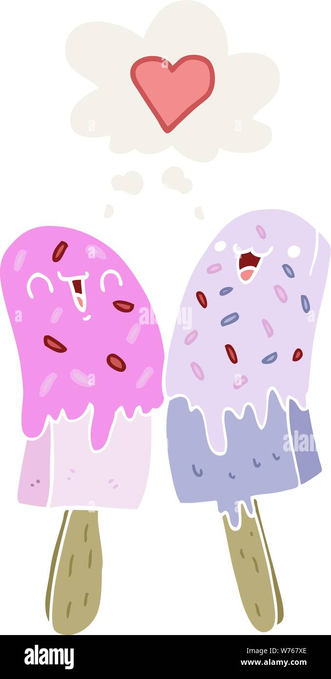 cartoon ice lolly in love with thought bubble in retro style Stock ...