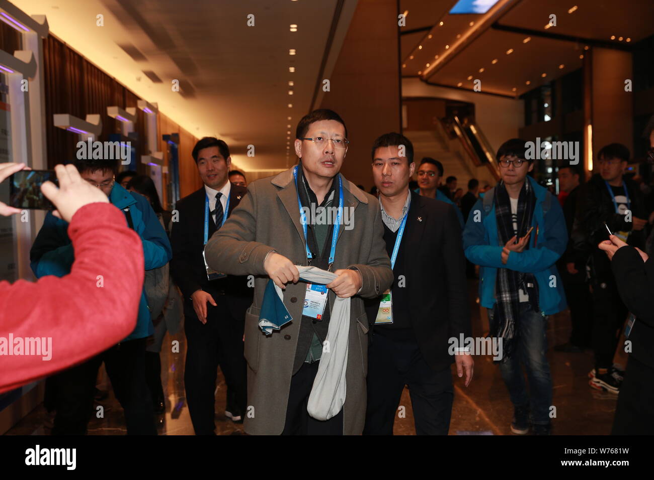 Neil Shen or Shen Nanpeng, center, managing partner of Sequoia Capital ...