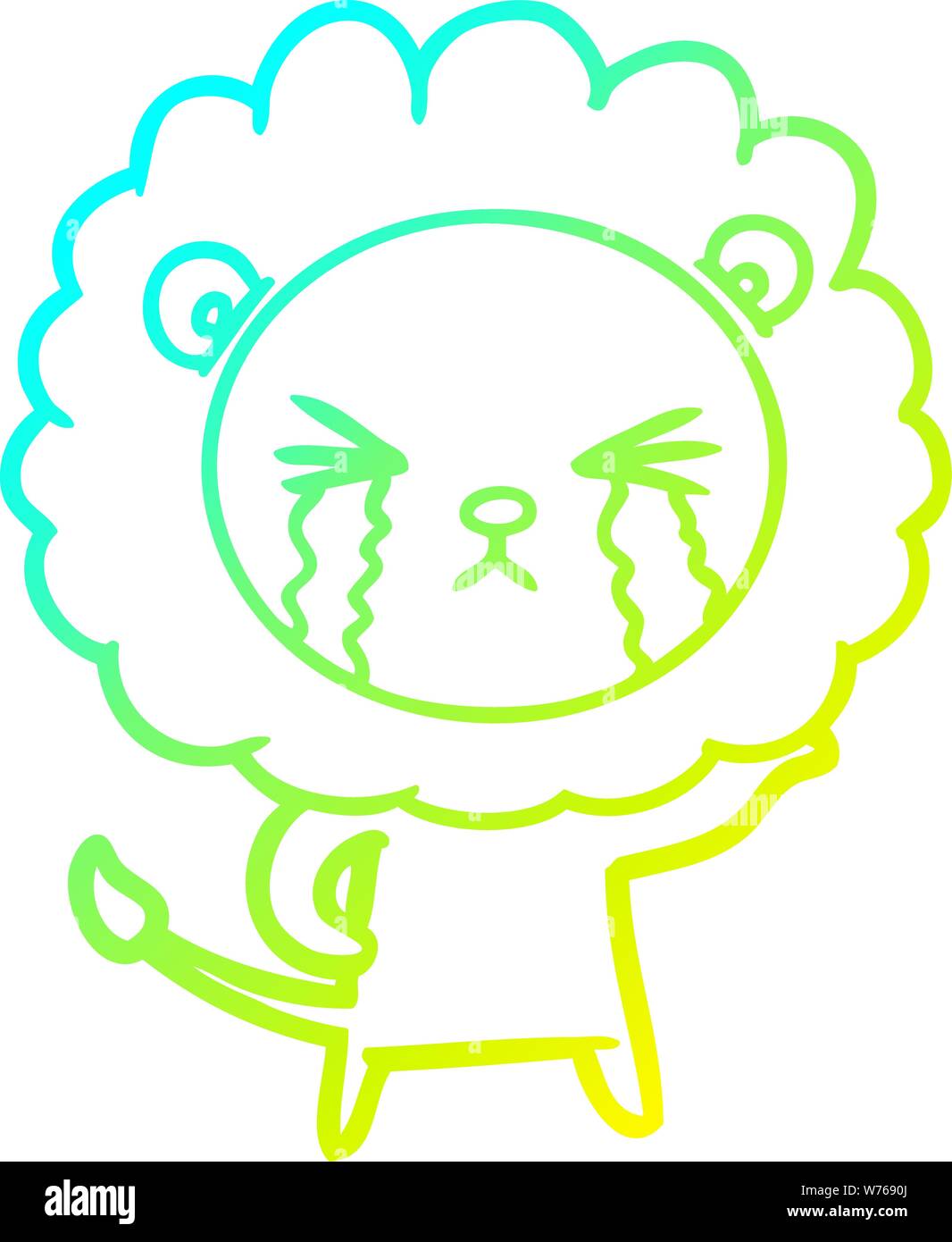 cold gradient line drawing of a cartoon crying lion Stock Vector Image ...