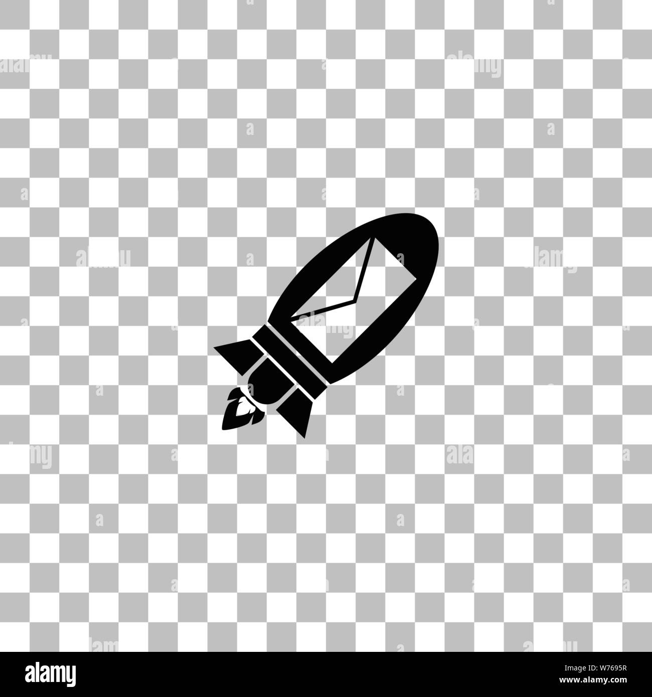 Flying message. Black flat icon on a transparent background. Pictogram ...