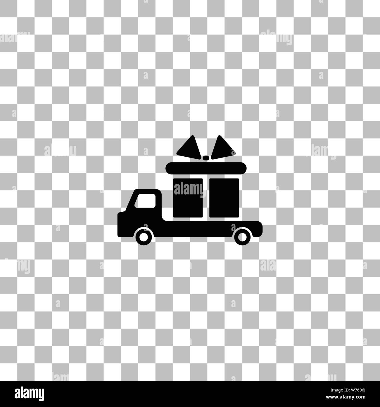 Delivery gift. Black flat icon on a transparent background. Pictogram ...