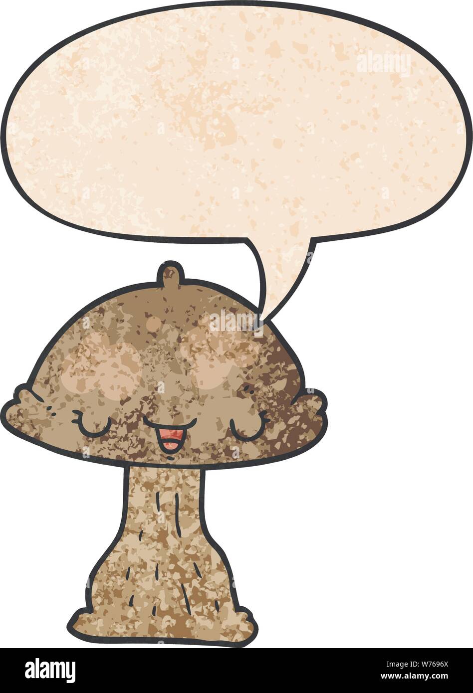 cartoon toadstool with speech bubble in retro texture style Stock ...