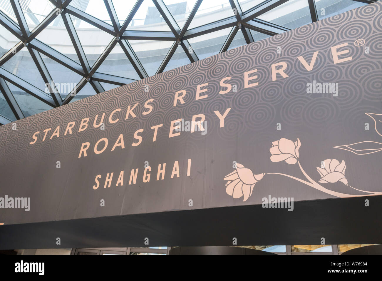 View of a signboard at the world's largest Starbucks Reserve Roastery ...