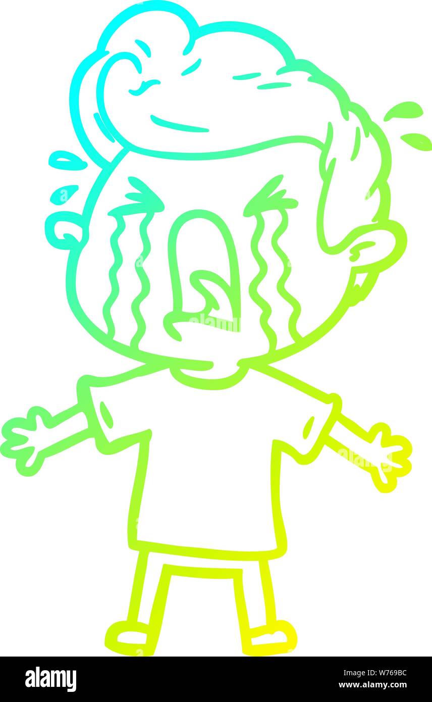 cold gradient line drawing of a cartoon crying man Stock Vector Image ...