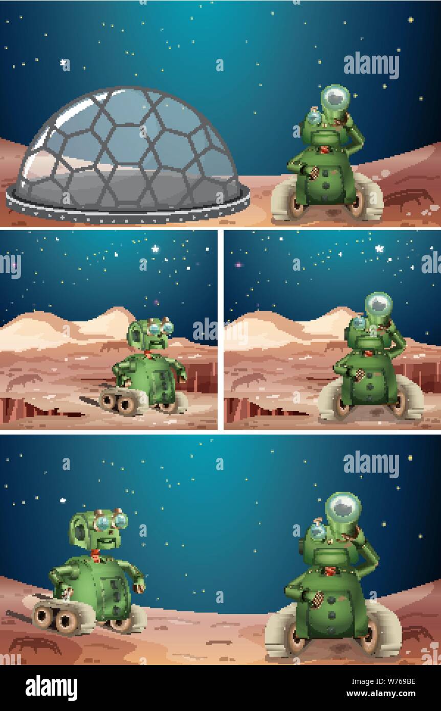 Alien robot space scene illustration Stock Vector Image & Art - Alamy