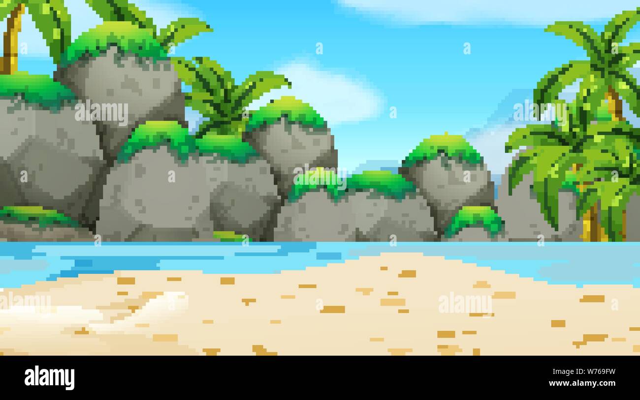 Empty nature beach ocean coastal landscape illustration Stock Vector ...
