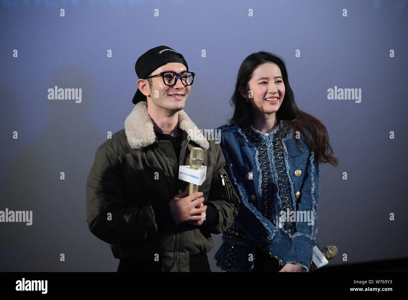 Chinese actress Liu Yifei and Chinese actor Huang Xiaoming attend a ...