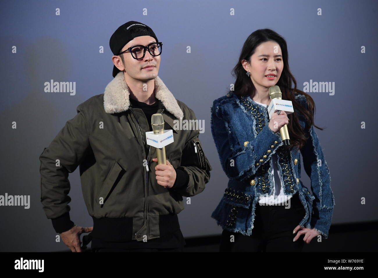 Chinese actress Liu Yifei and Chinese actor Huang Xiaoming attend a ...