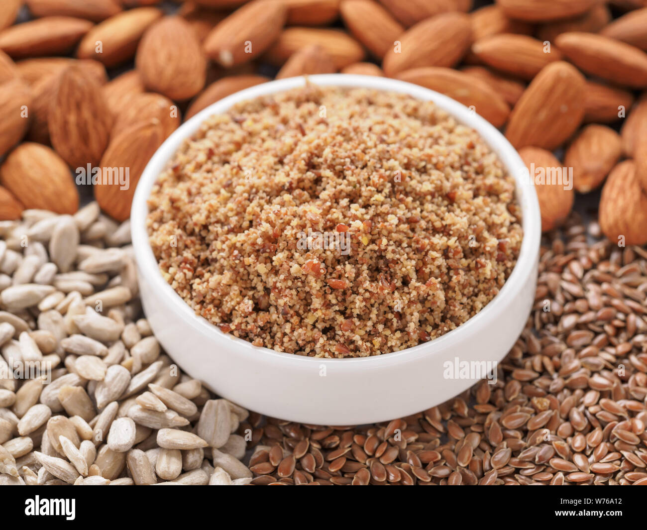 Homemade LSA mix in plate - Linseed or flax seeds, Sunflower seeds and ...