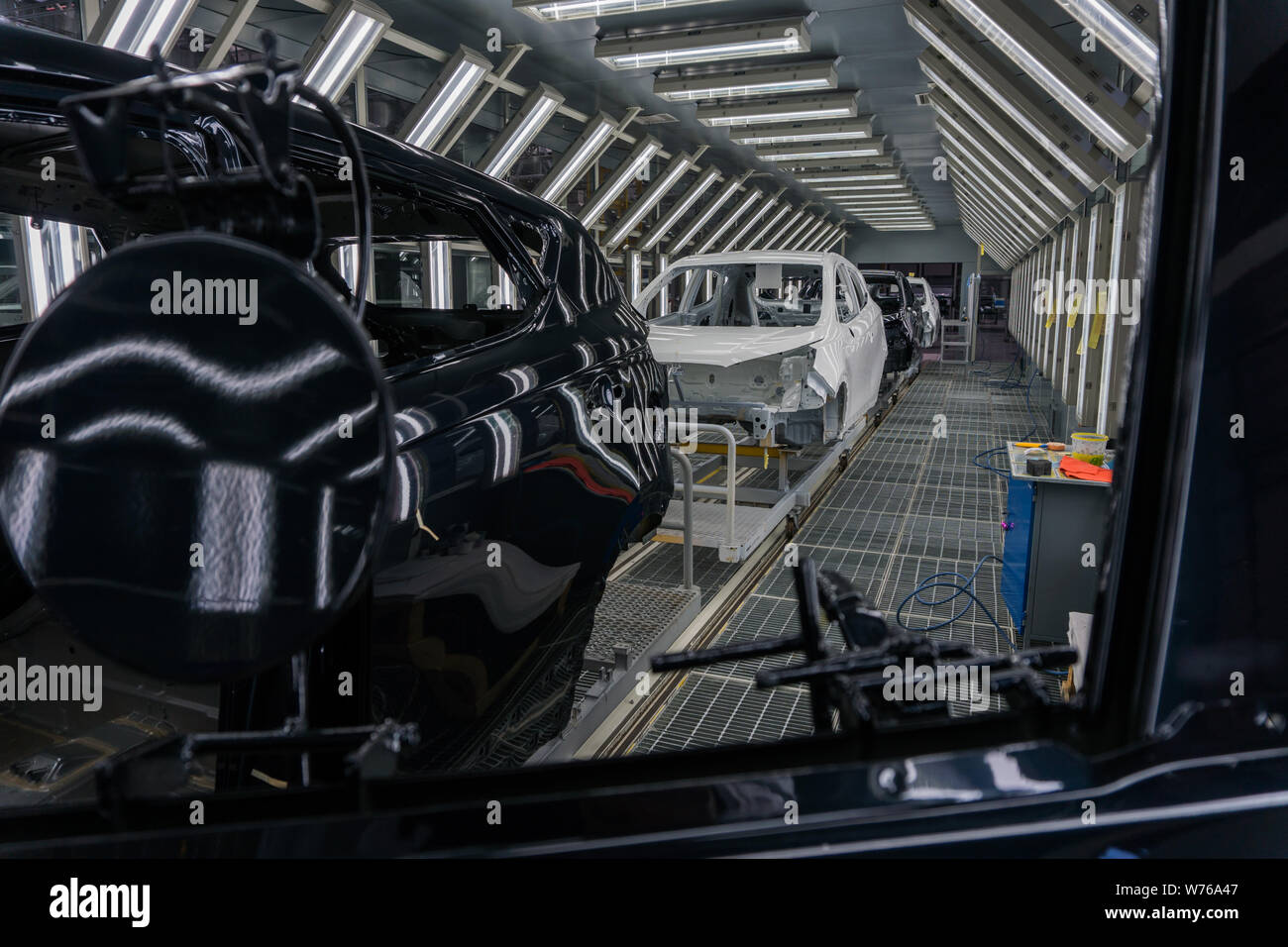 The conveyor car frame. Preparing for the Assembly of cars at the car ...