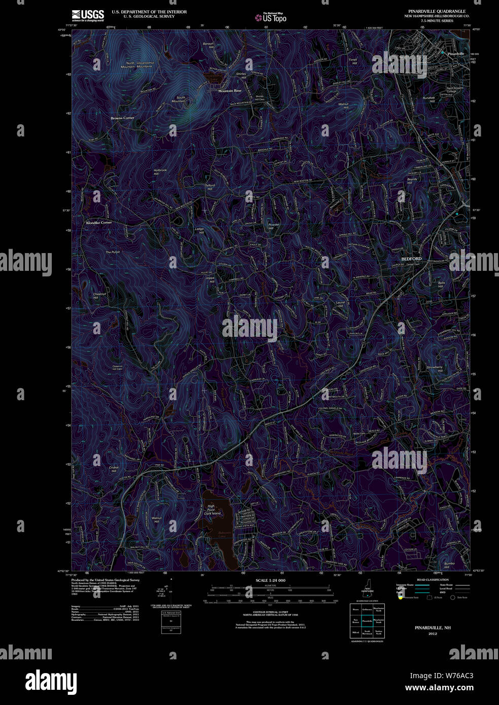 USGS TOPO Map New Hampshire NH Pinardville 20120613 TM Inverted ...