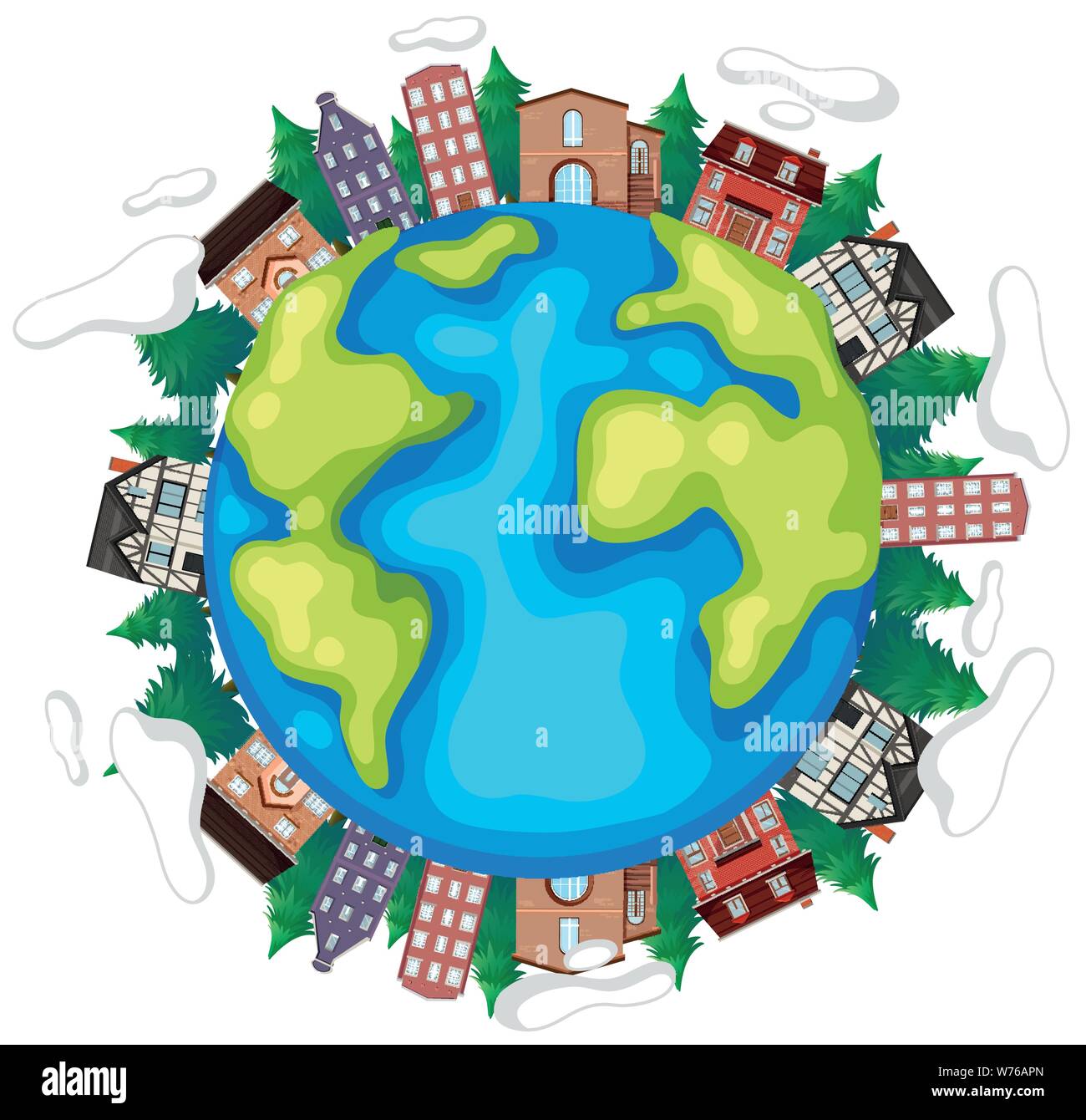 Earth with houses and trees illustration Stock Vector Image & Art - Alamy
