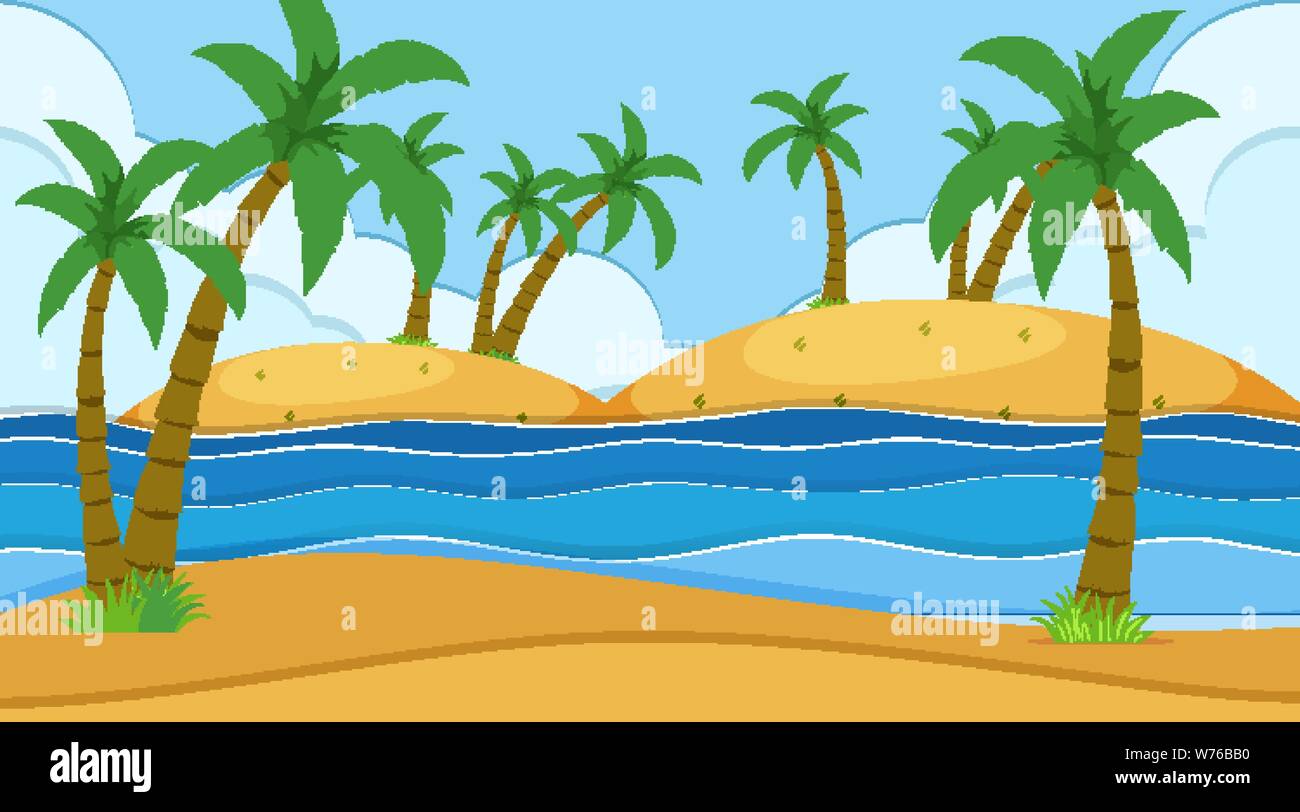 Empty nature beach ocean coastal landscape illustration Stock Vector ...