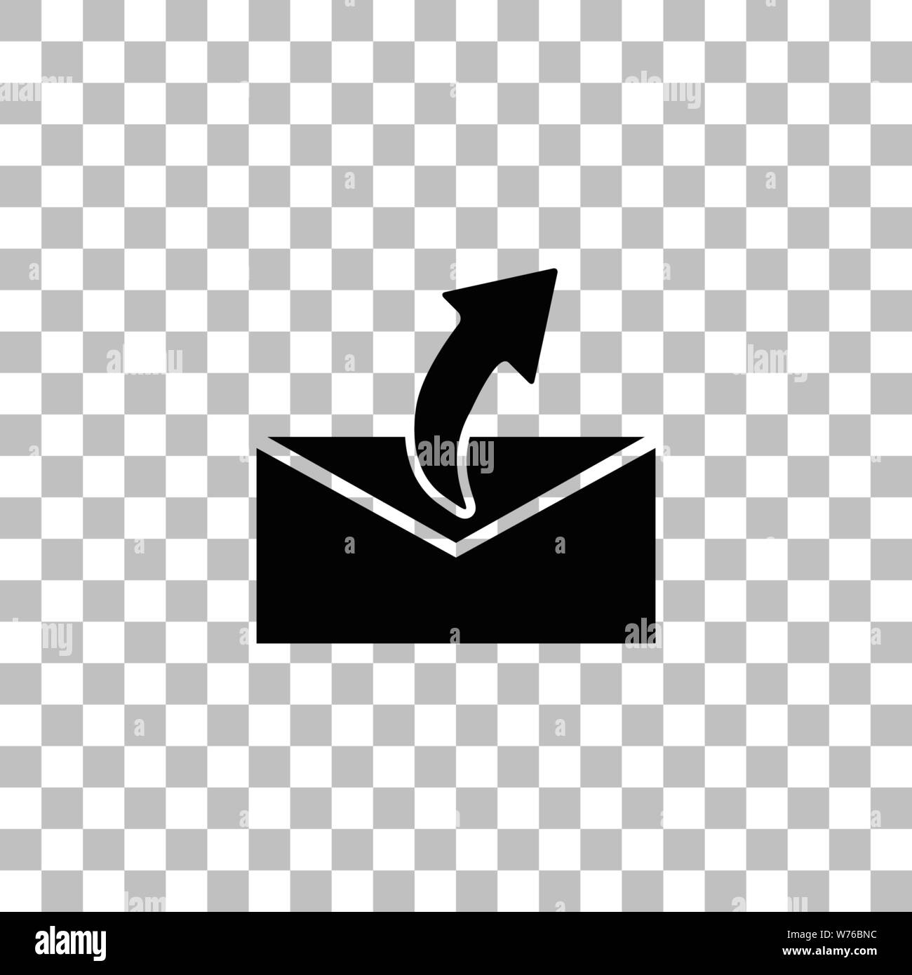 Sending mail. Black flat icon on a transparent background. Pictogram ...