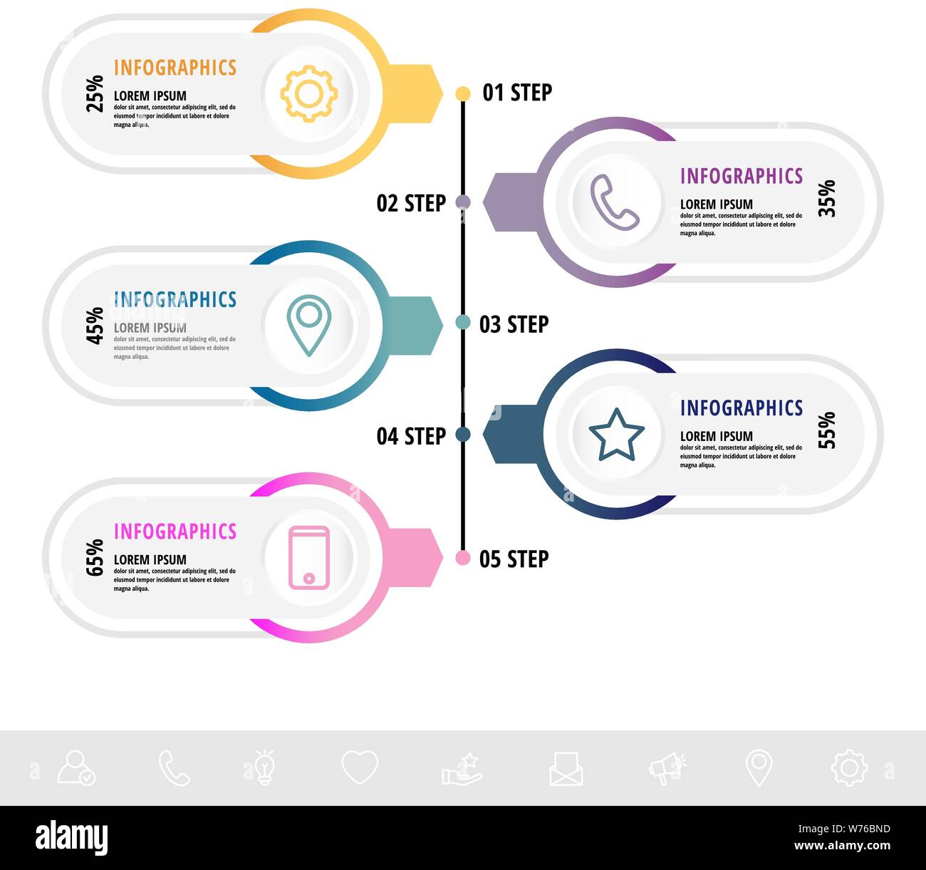 Vector infographic flat template circles for five label, diagram, graph, presentation. Business ...