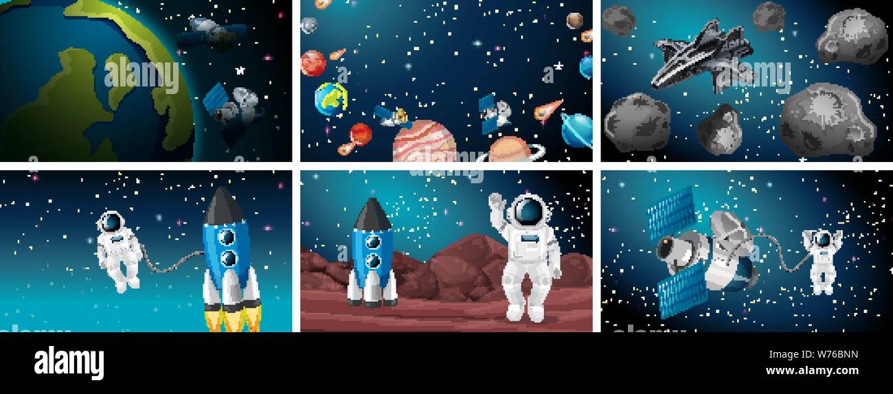 Set of astronaut and solar system illustration Stock Vector Image & Art ...