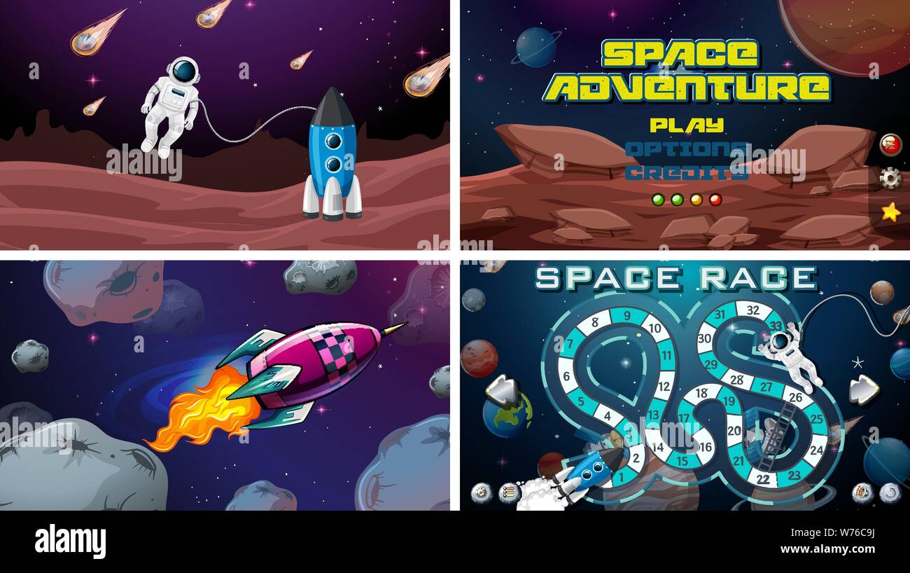 Set of space race scenes illustration Stock Vector Image & Art - Alamy