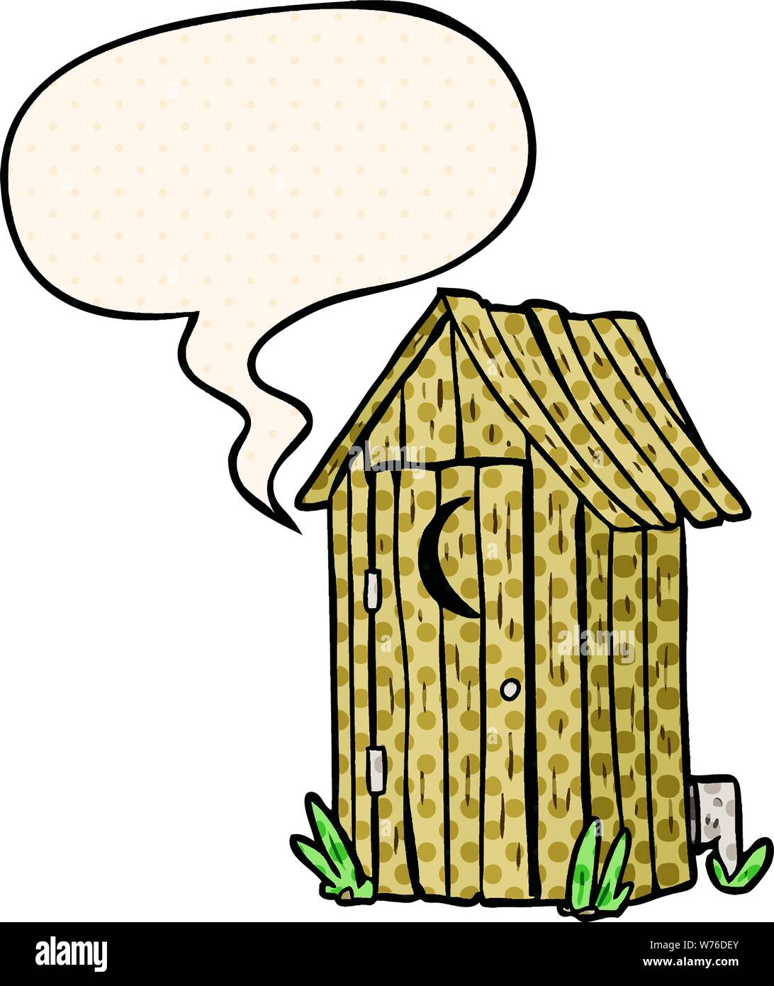 cartoon traditional outdoor toilet with crescent moon window with ...