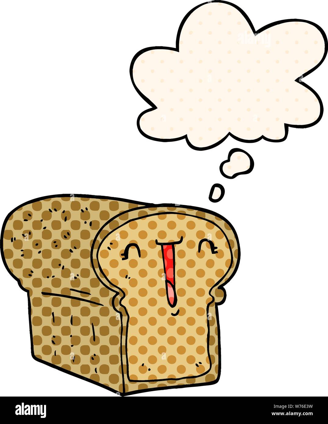 cute cartoon loaf of bread with thought bubble in comic book style ...