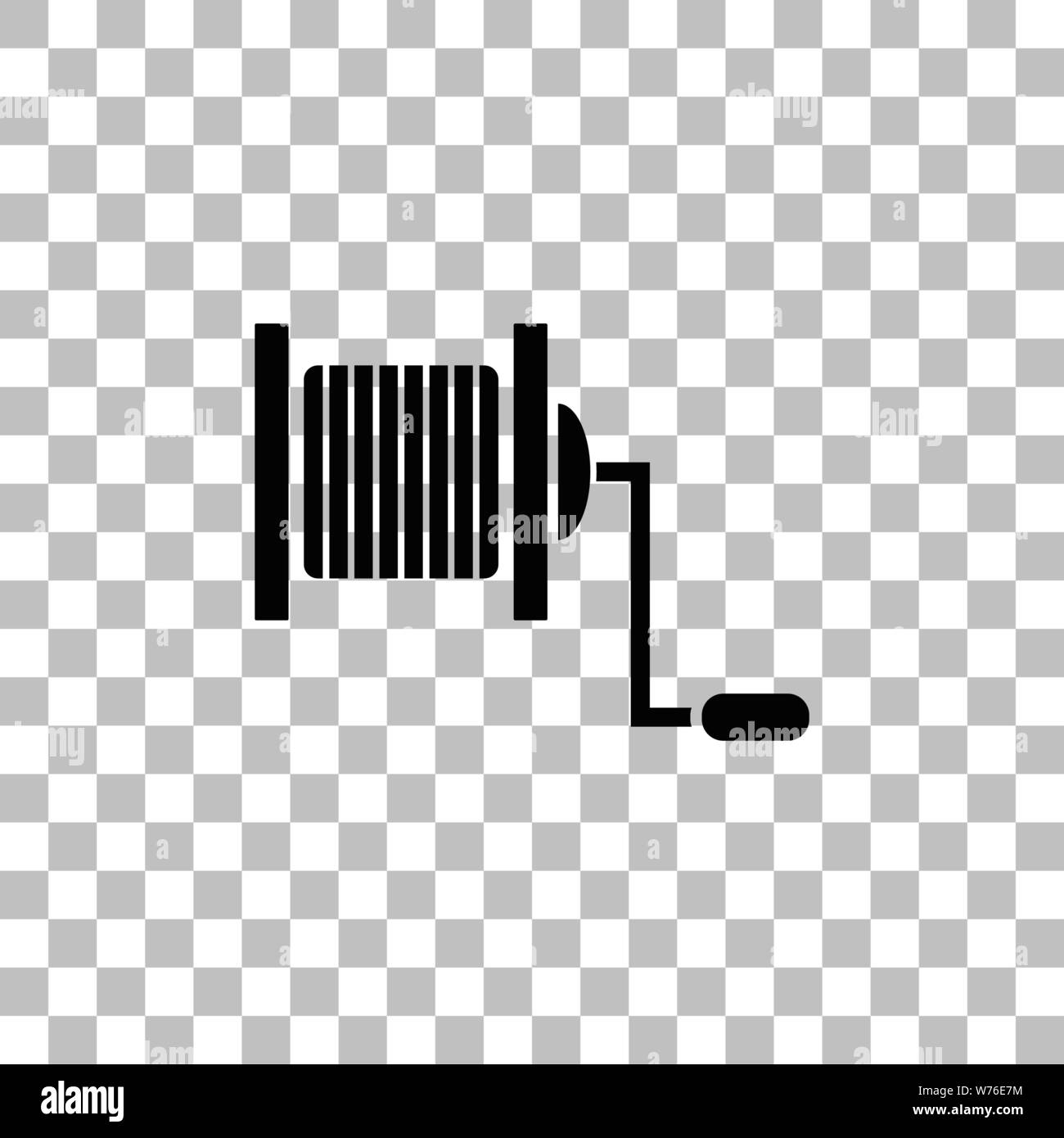 Fishing reel. Black flat icon on a transparent background. Pictogram ...