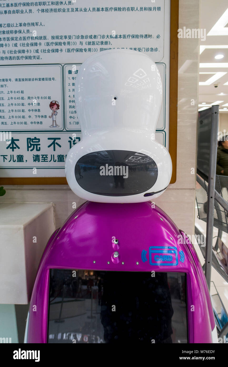 An intelligent robot Xiaoi to help patients is on display at the Renji ...