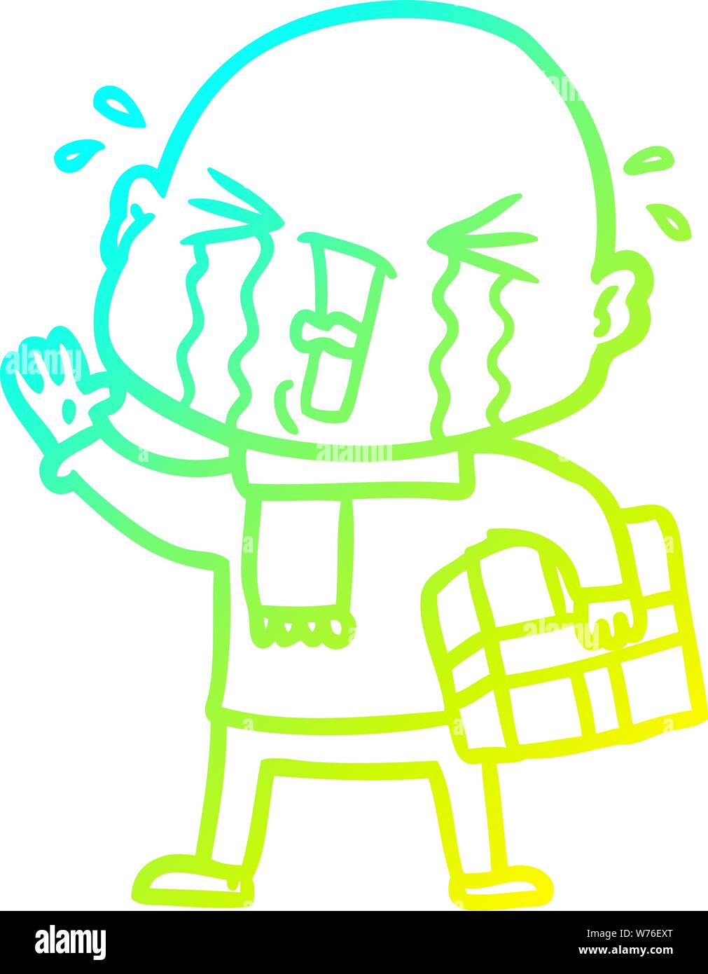 cold gradient line drawing of a cartoon crying bald man Stock Vector ...