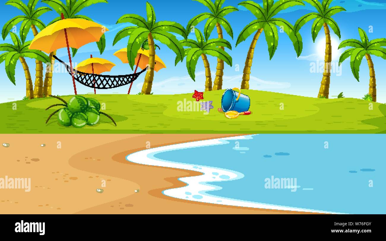 Empty nature beach ocean coastal landscape illustration Stock Vector ...