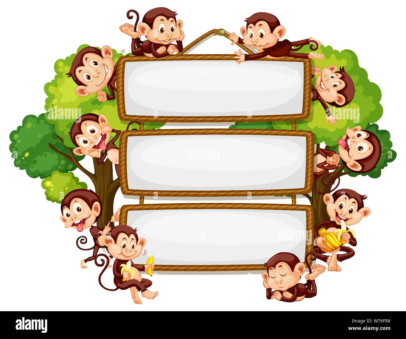 Frame design with many monkeys around border illustration Stock Vector ...