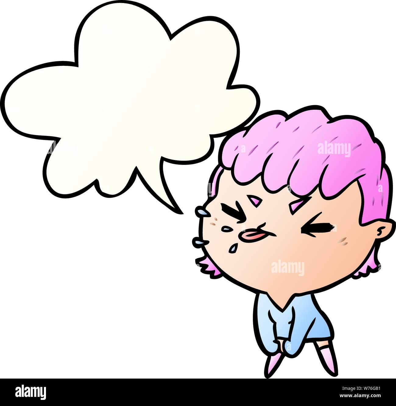 cute cartoon rude girl with speech bubble in smooth gradient style ...