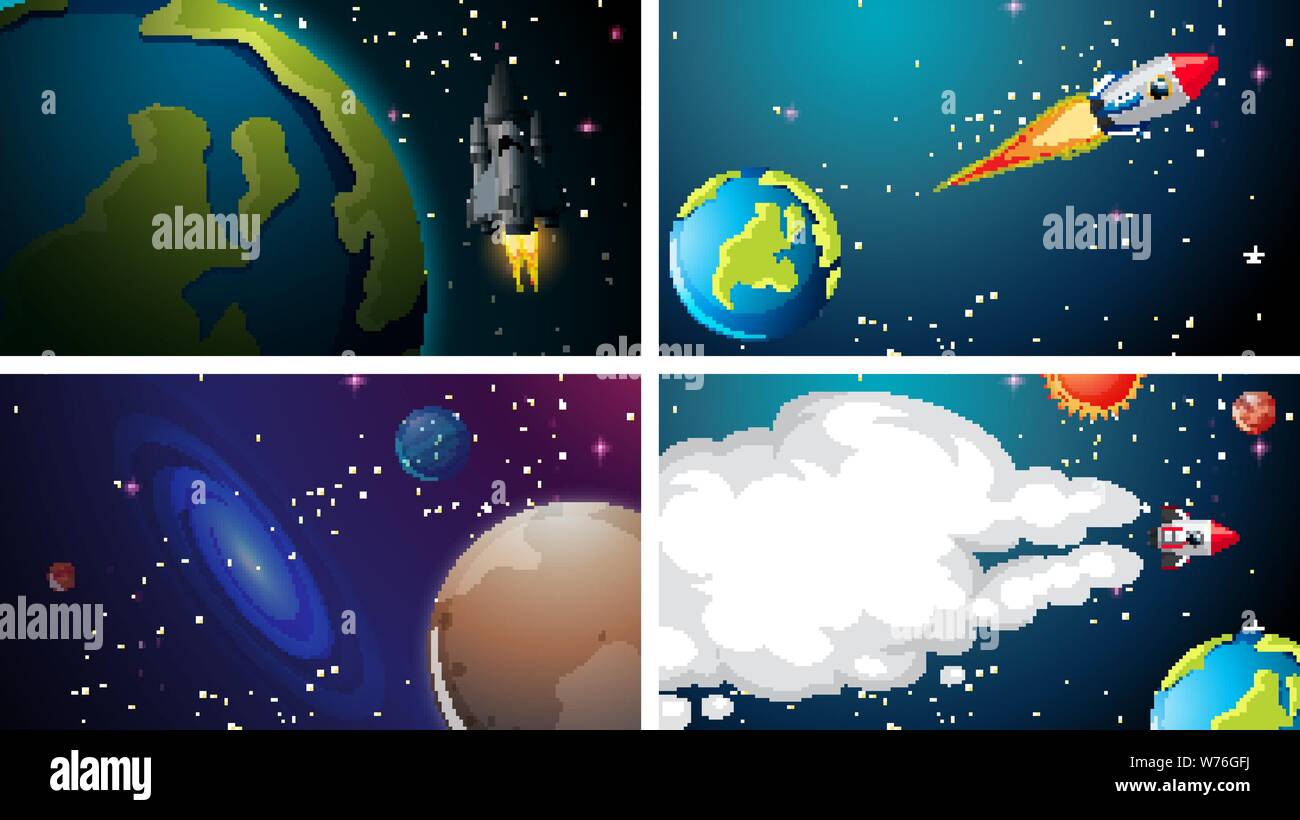 Space background scene set illustration Stock Vector Image & Art - Alamy