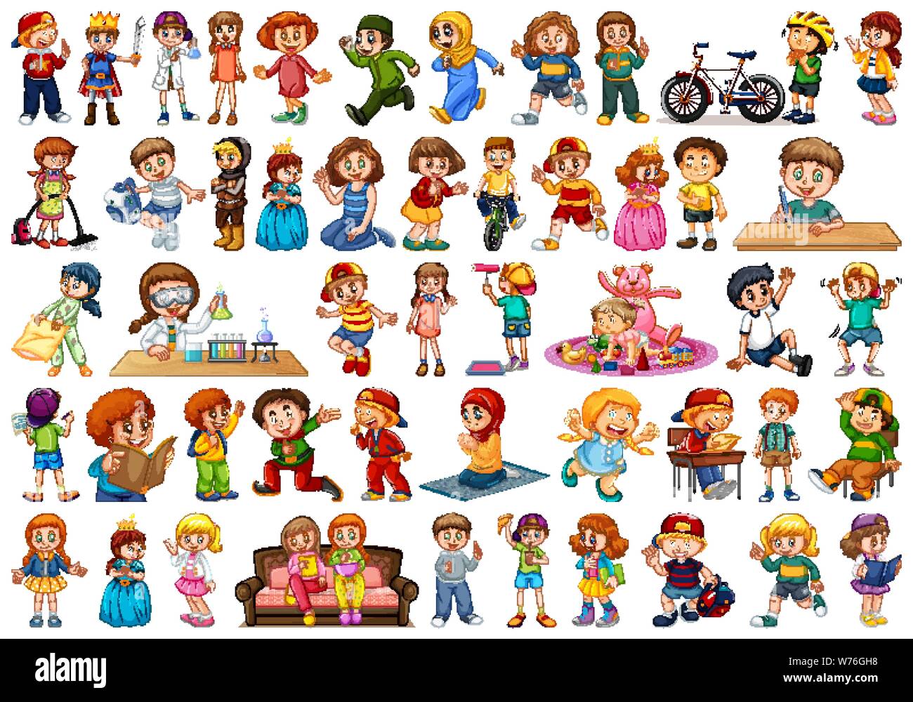 Kids in large group acting our varoous roles illustration Stock Vector ...