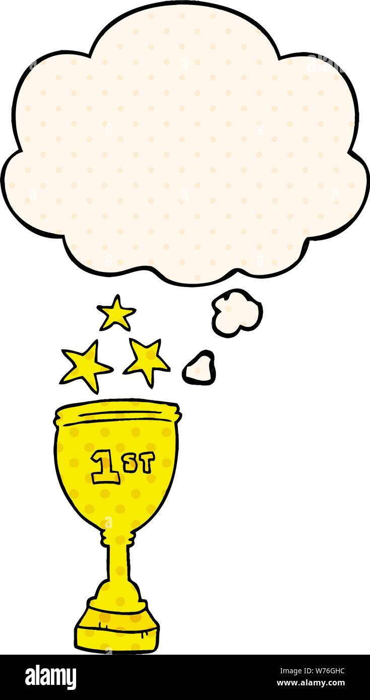 cartoon sports trophy with thought bubble in comic book style Stock ...