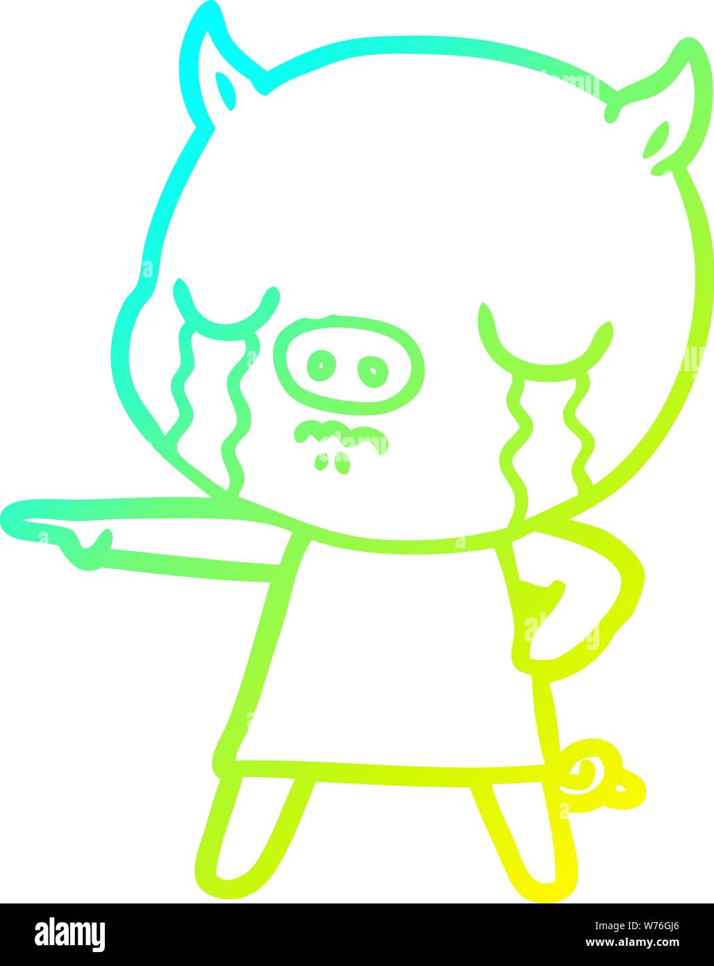 cold gradient line drawing of a cartoon pig crying pointing Stock ...