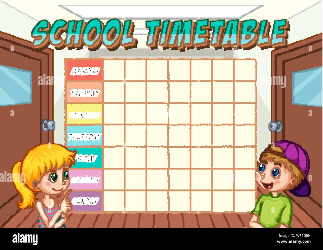 School time table with children illustration Stock Vector Image & Art ...