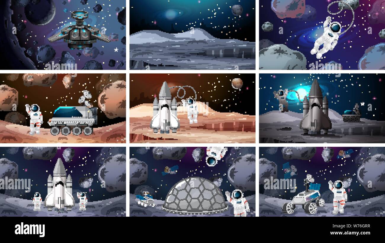 Set of various space scenes illustration Stock Vector Image & Art - Alamy
