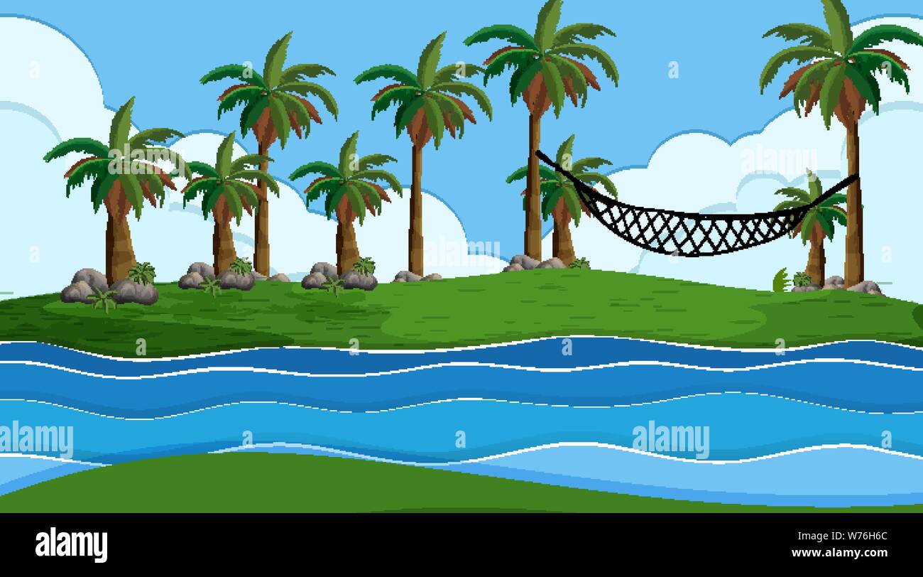 Empty nature beach ocean coastal landscape illustration Stock Vector ...