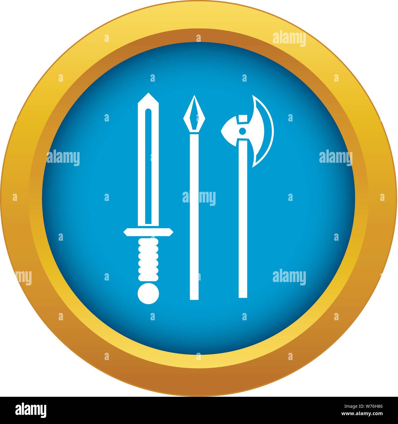 Ancient weapon sword, pick and axe icon blue vector isolated Stock ...