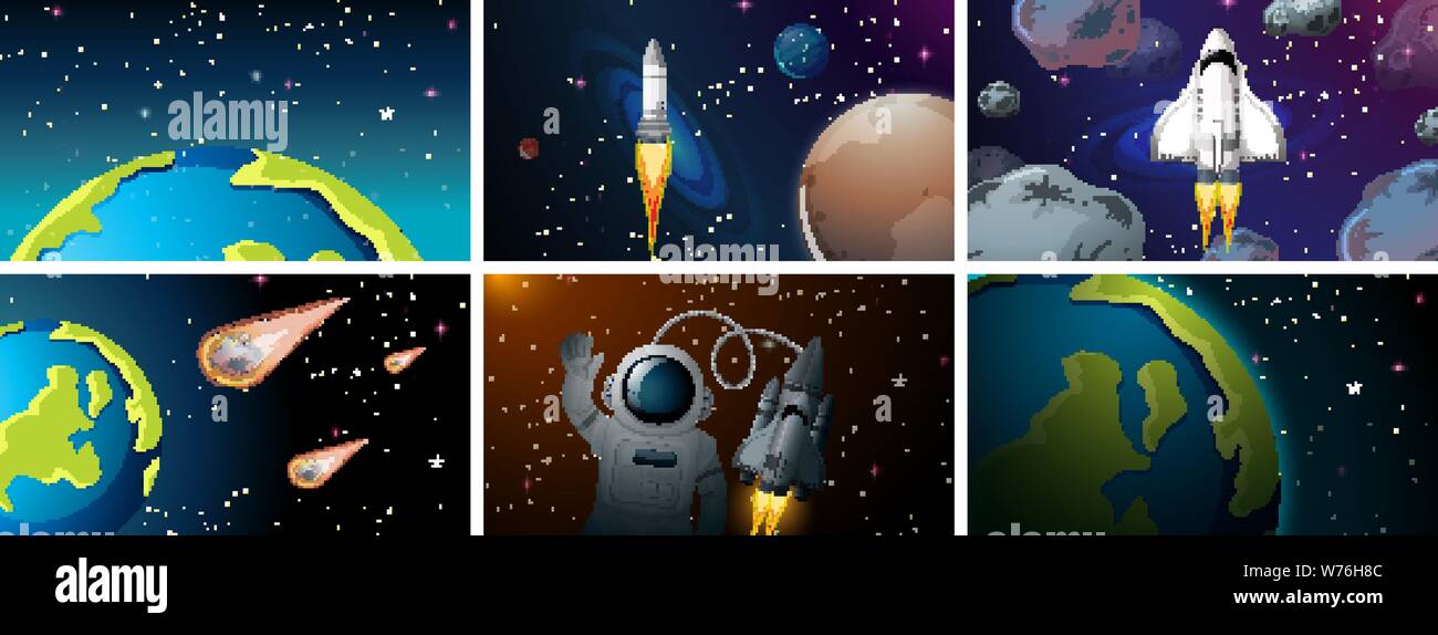 Set of space scenes illustration Stock Vector Image & Art - Alamy